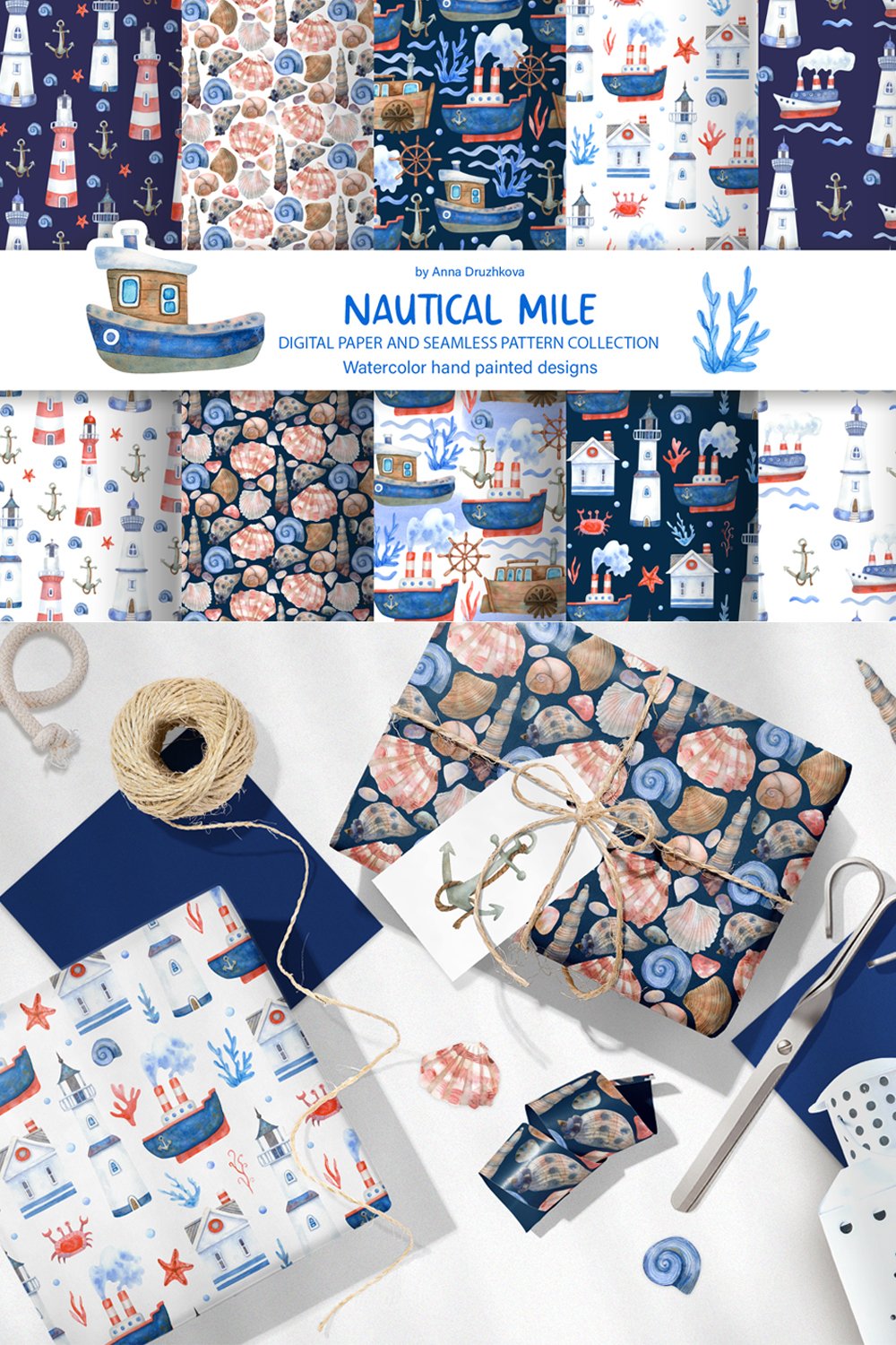 Nautical Mile Digital Paper and Seamless Pattern Collection