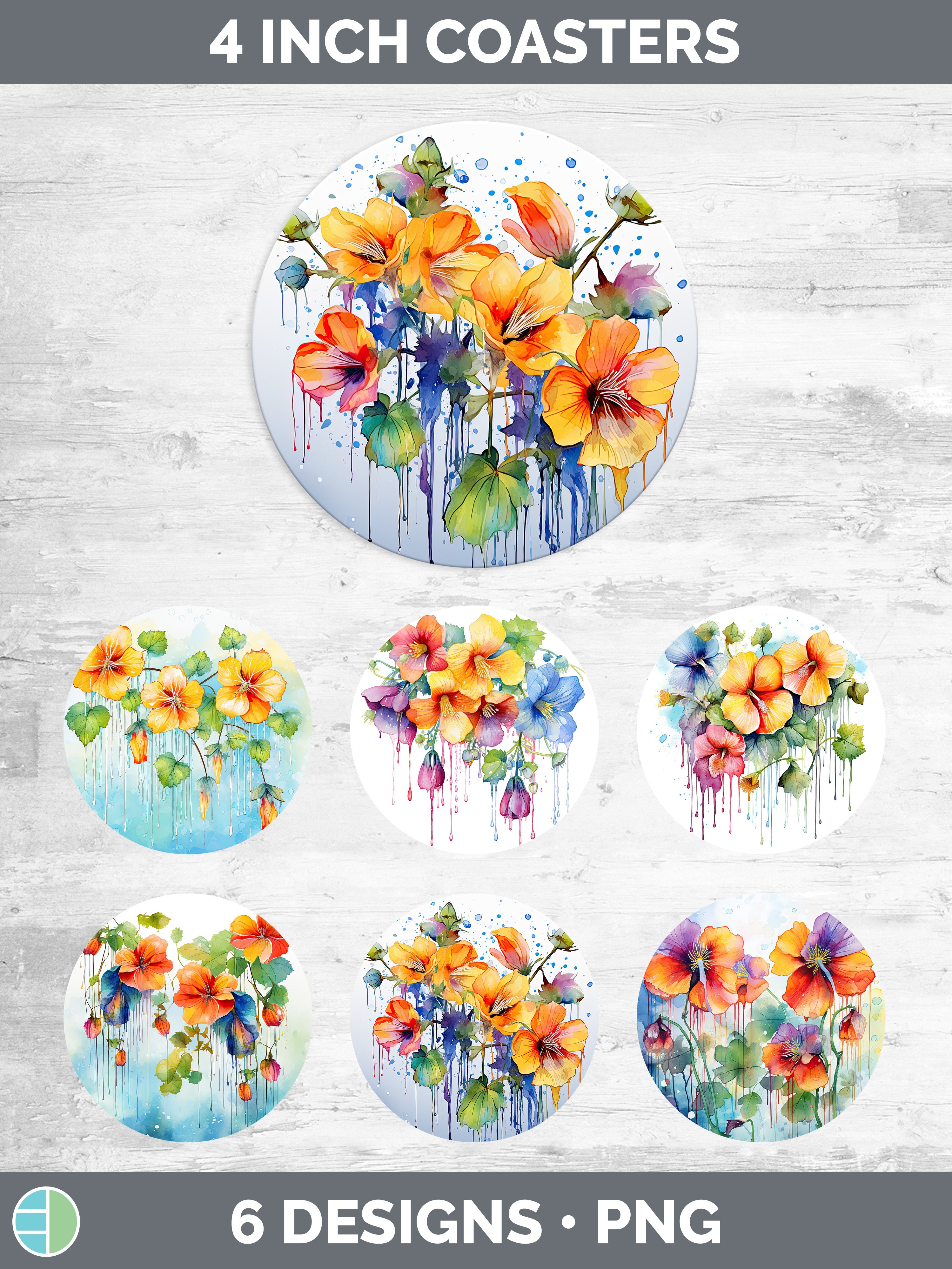 Splat Rainbow Abutilon Flowers Round Coaster | Bundle Coaste