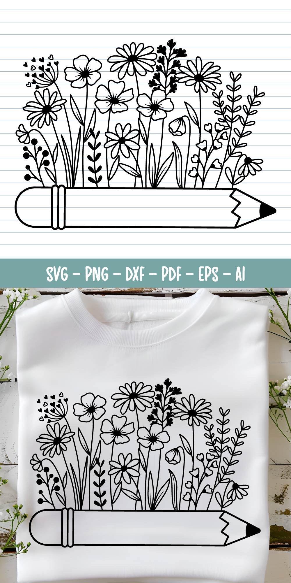Floral Pencil Svg, Teacher Svg, Back To School (5388229)