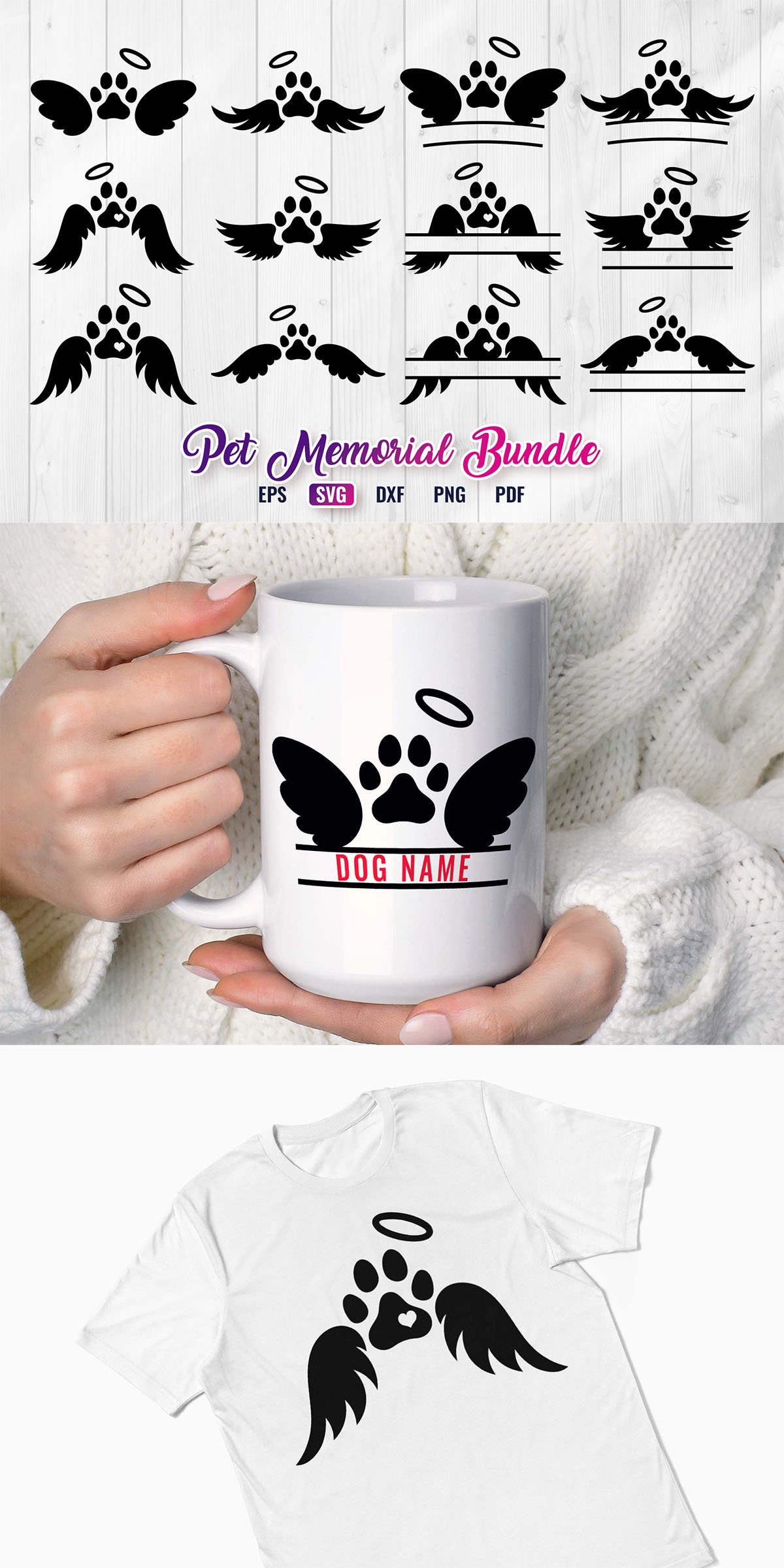 Pet Memorial SVG Angel Wings Clipart Bundle