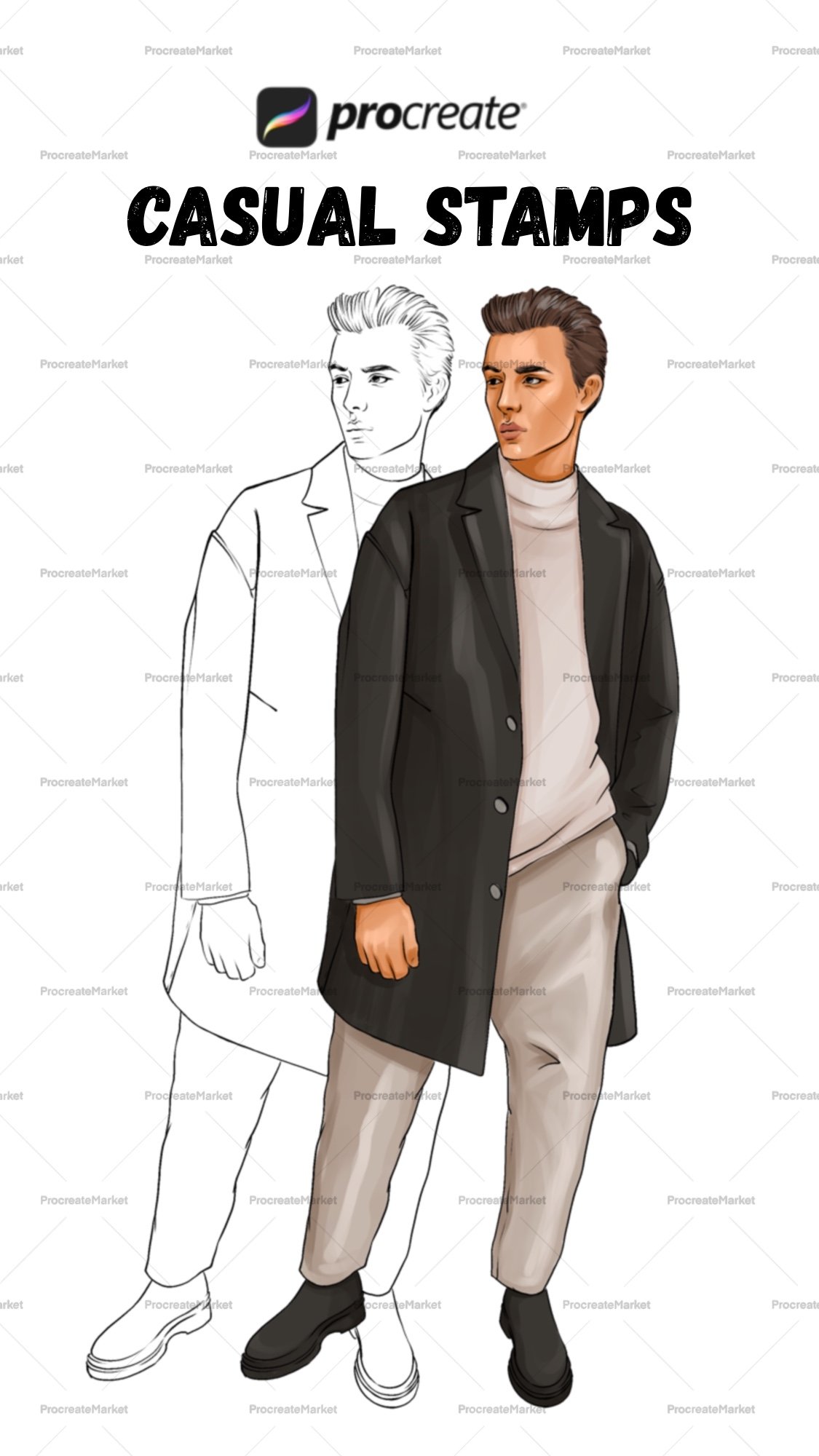 Procreate figure stamps, Procreate male poses, Figure brush