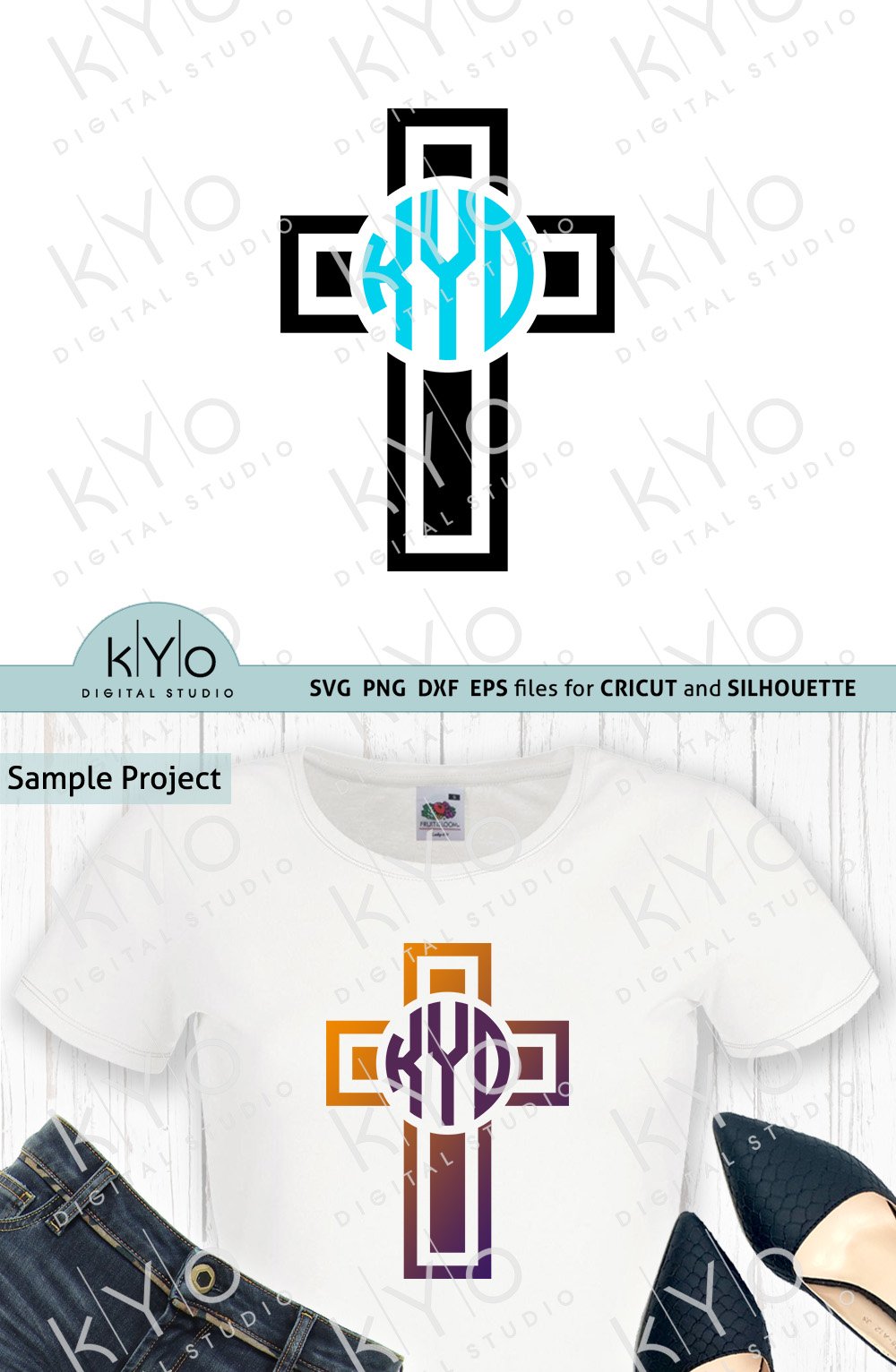 Christian Cross Monogram frame SVG DXF PNG EPS files