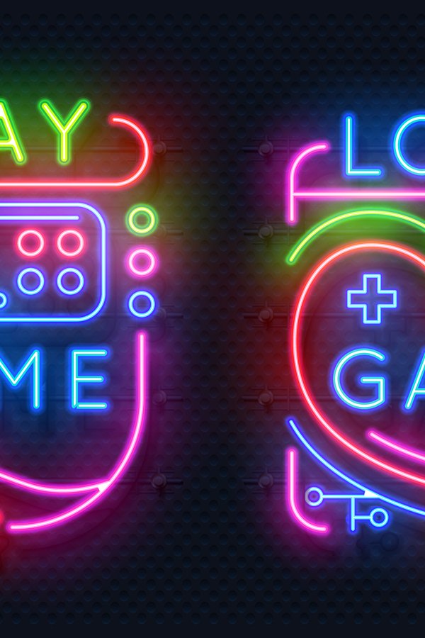 Neon game signs. Retro video games zone, player (1169452)