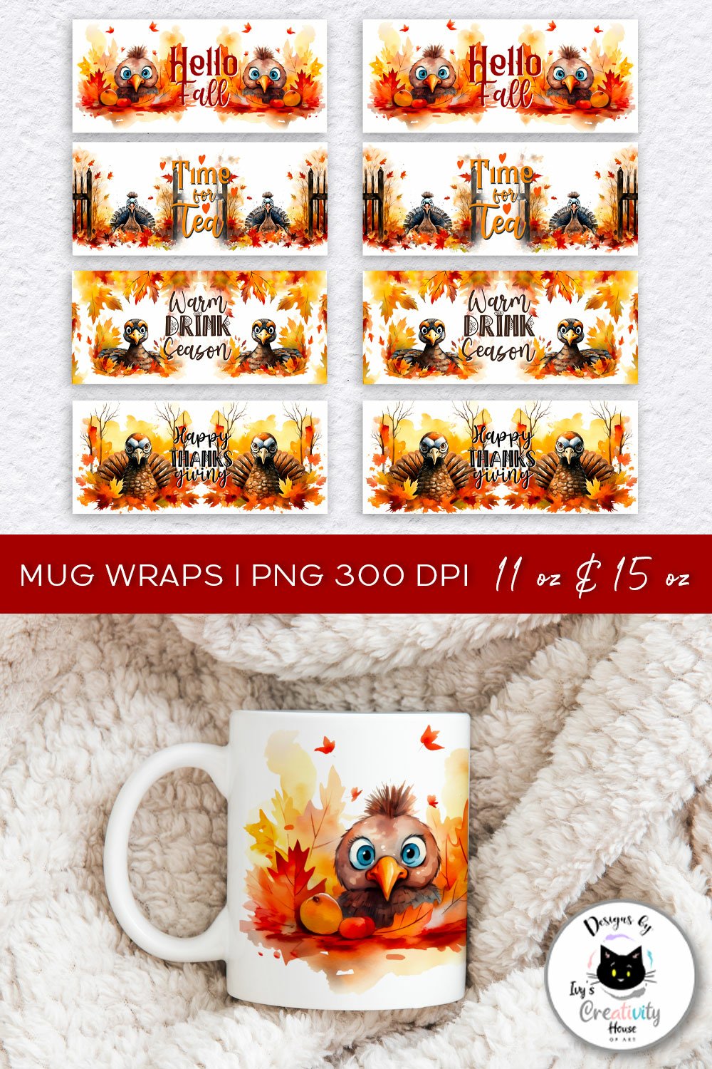 Cute Fall Mug Designs | Funny Thanksgiving Mug Wraps