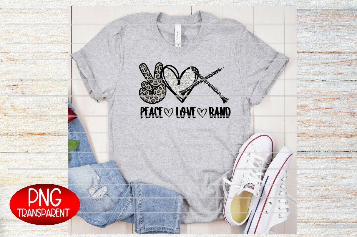 Peace Love Band - Clarinet Sublimation PNG Printable File