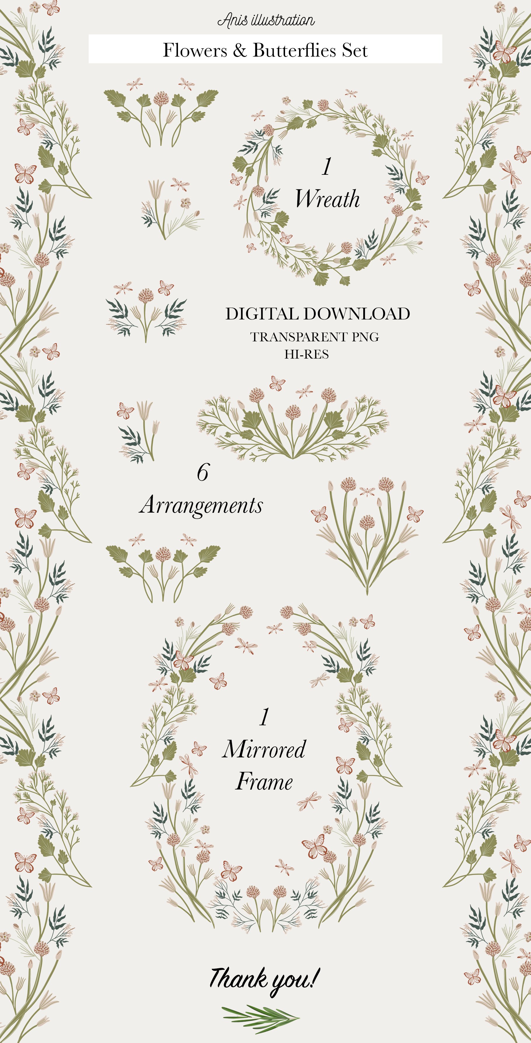 Bohemian Boho Set Flowers & Butterflies Floral Arrangements