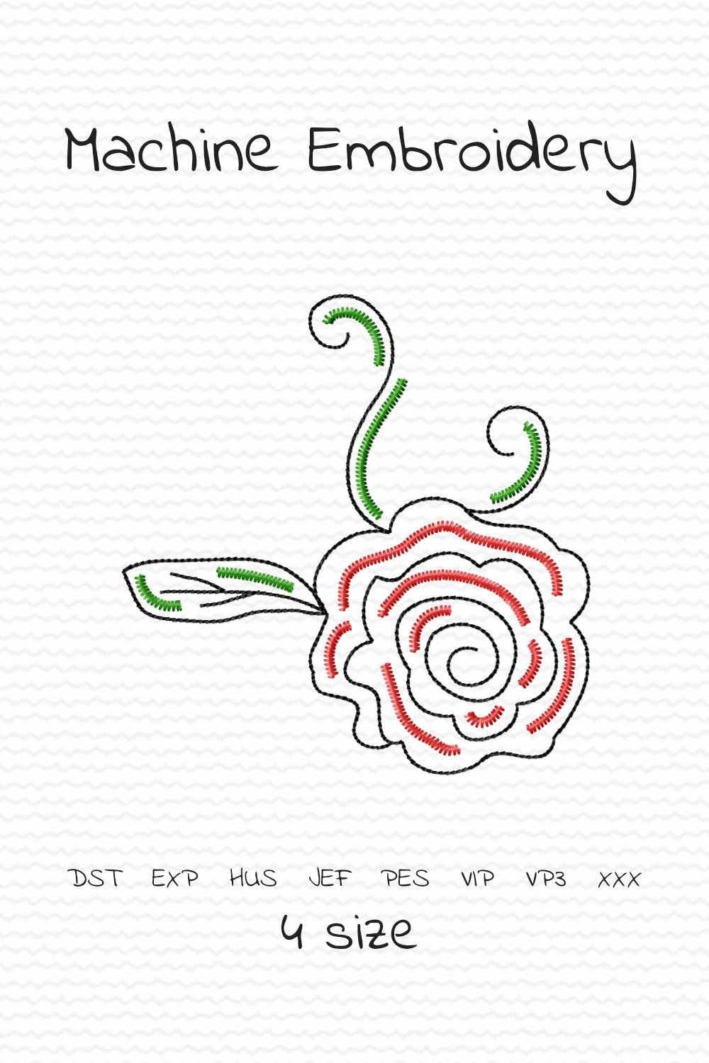 Simple rose flower with leaves and curls in line art style.