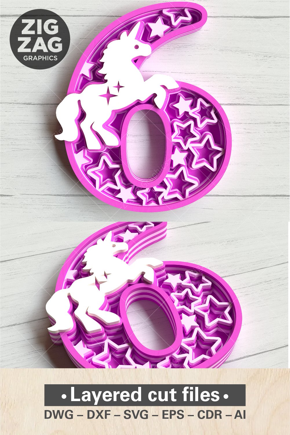 3D Layered Layered Number 6 svg cut file