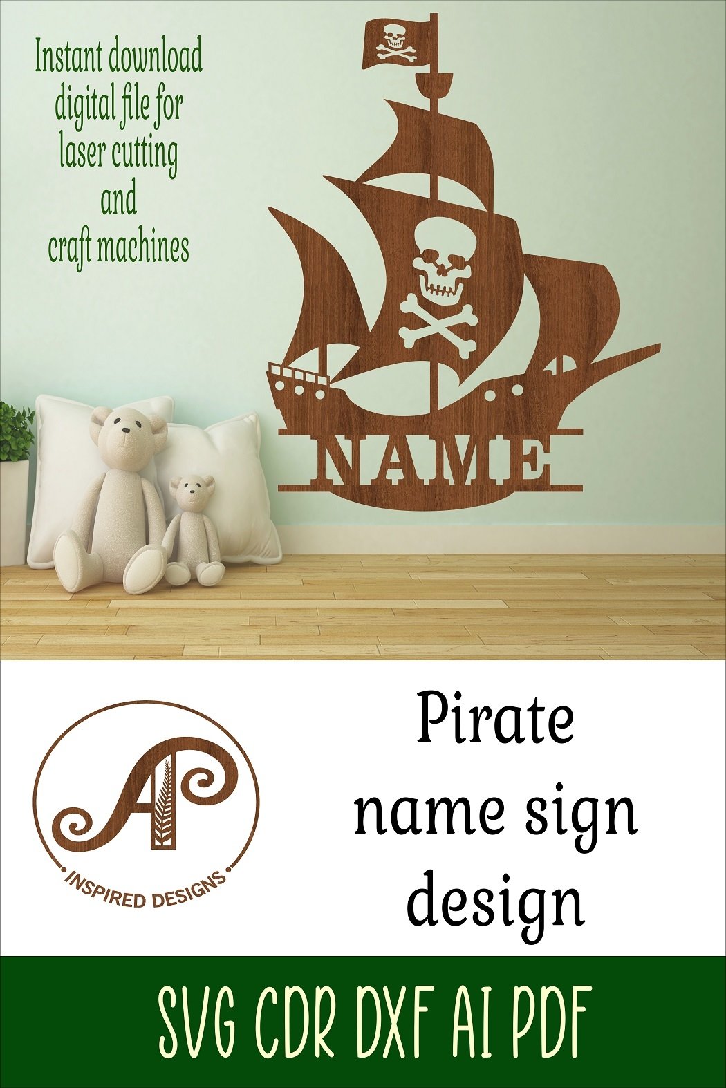 Pirate ship theme Name sign svg laser cut template