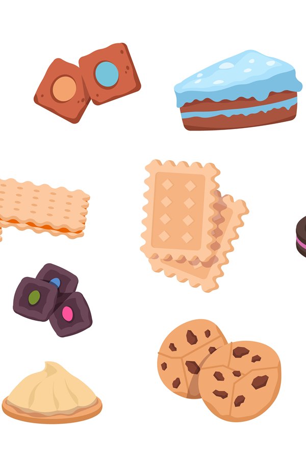 Cartoon cookies. Chocolate snack and sweet bakery, Christmas