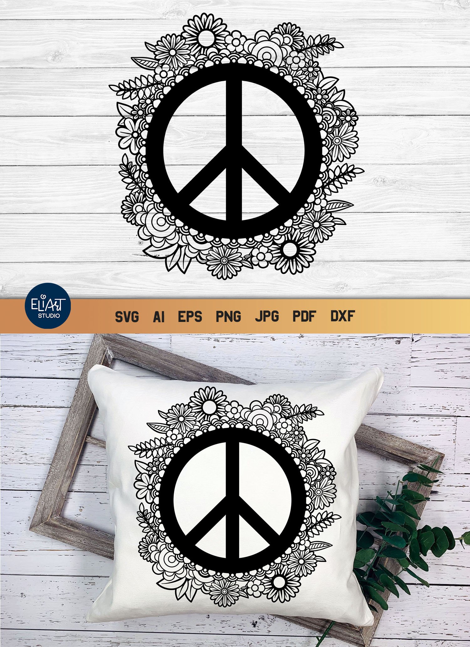 Peace Sign SVG | Floral Peace Symbol SVG Design