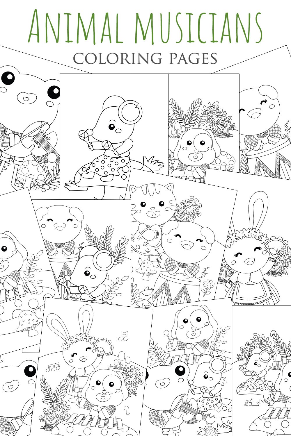 Animal Musicians Playing Music Coloring Activity Kids School