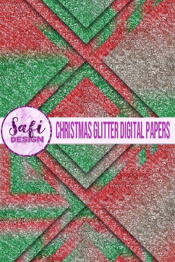 Red and Green Christmas Glitter Digital Paper Backgrounds