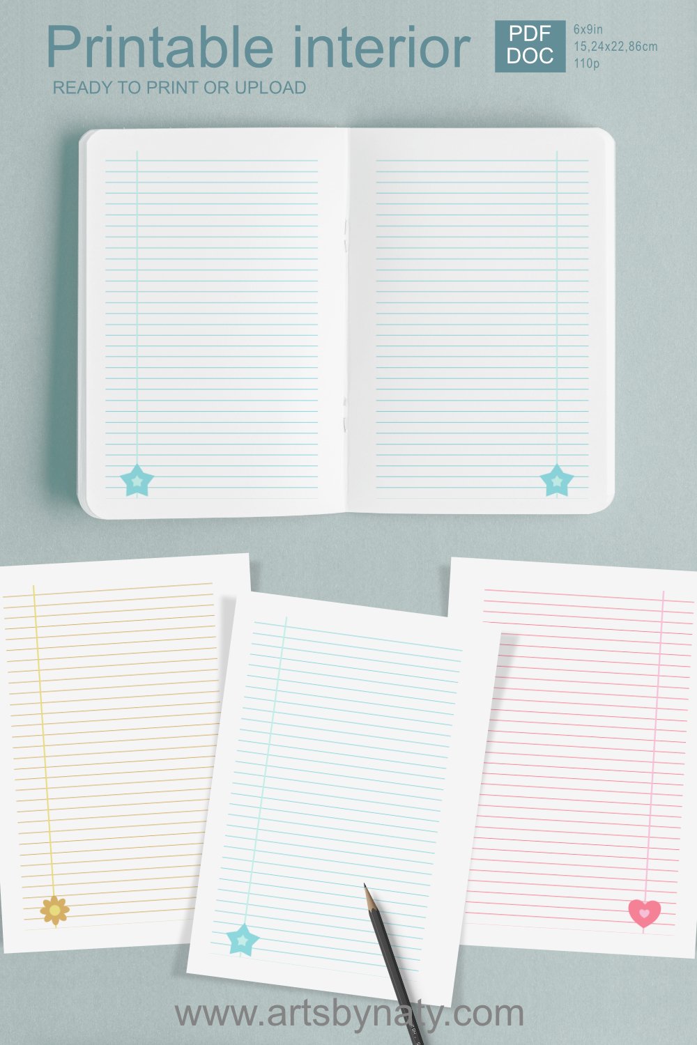 Cute Printable Notebook Paper for KDP.