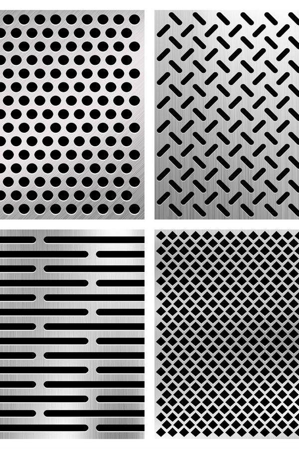 Industrial metal perforated vector textures, metallic grids