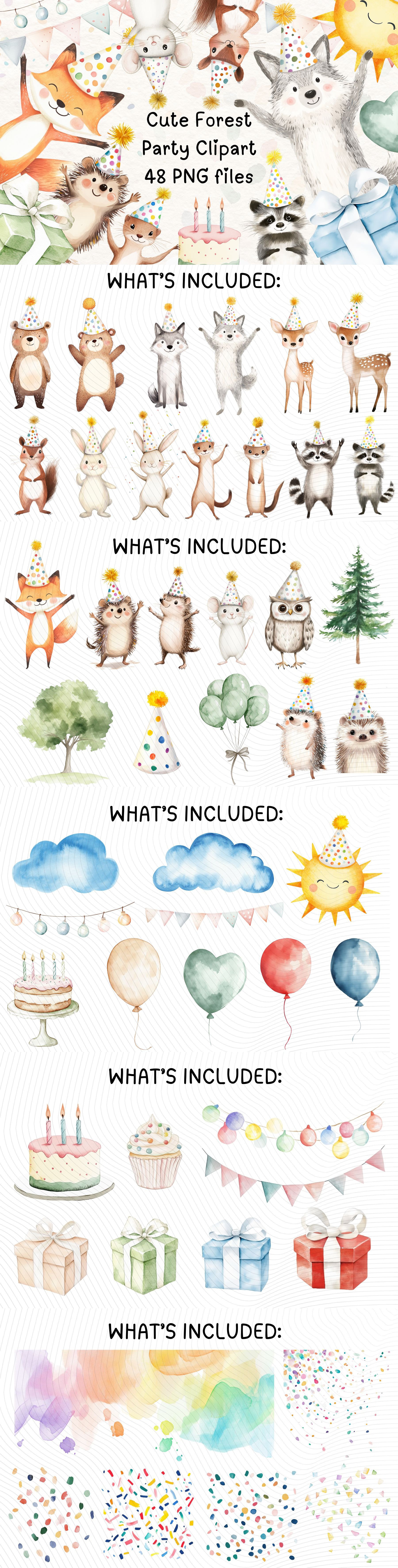 Cute Forest Party Clipart | Woodland Animals Birthday PNG