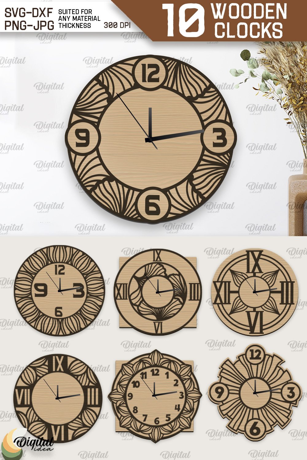 Wooden Wall Clocks Laser Cut Bundle. Home Decor SVG