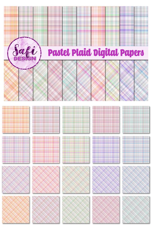 Pastel Plaid Digital Papers Backgrounds