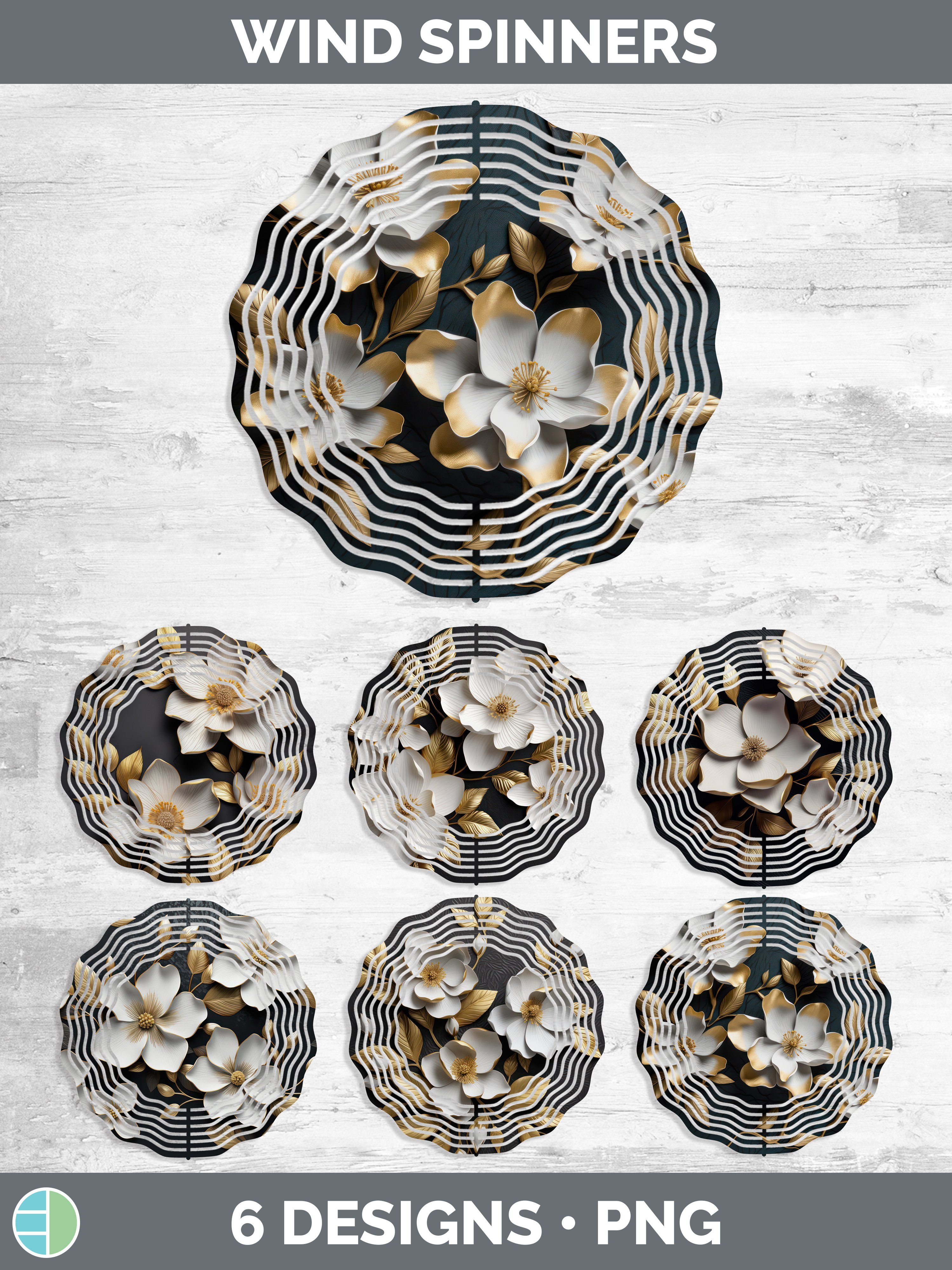 3D Gold Magnolia Flowers Wind Spinner | Sublimation Spinner