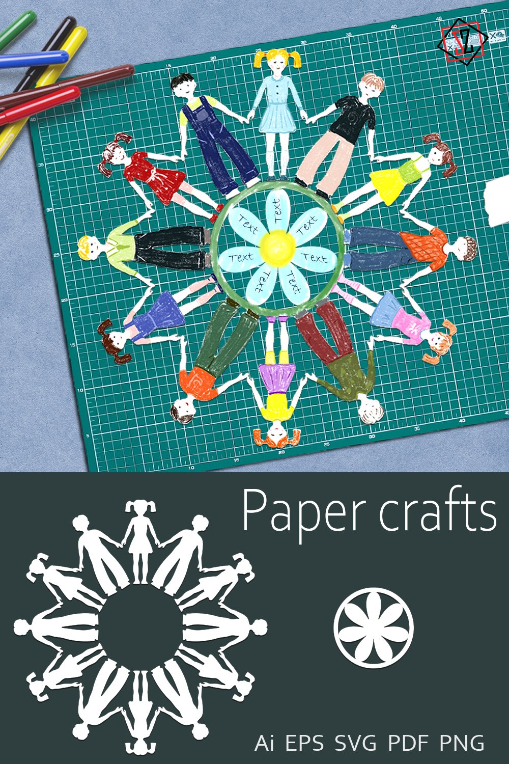 Children holding hands. Cut out and color