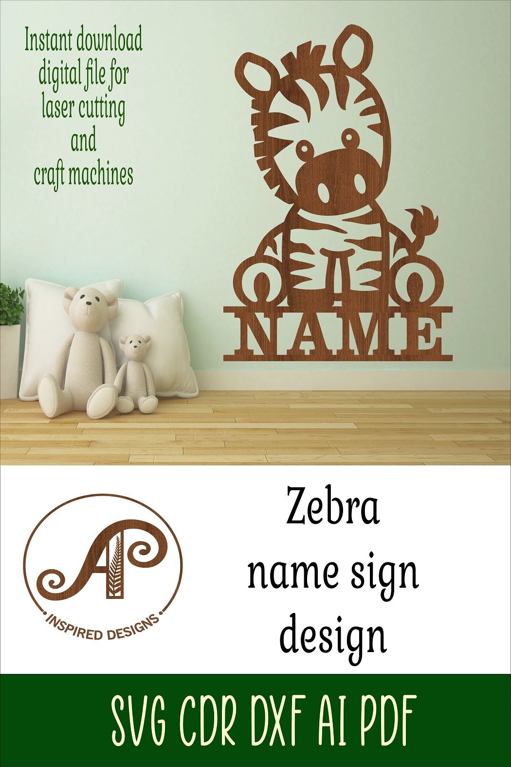 Cute Zebra Name sign svg laser cut template, wall art
