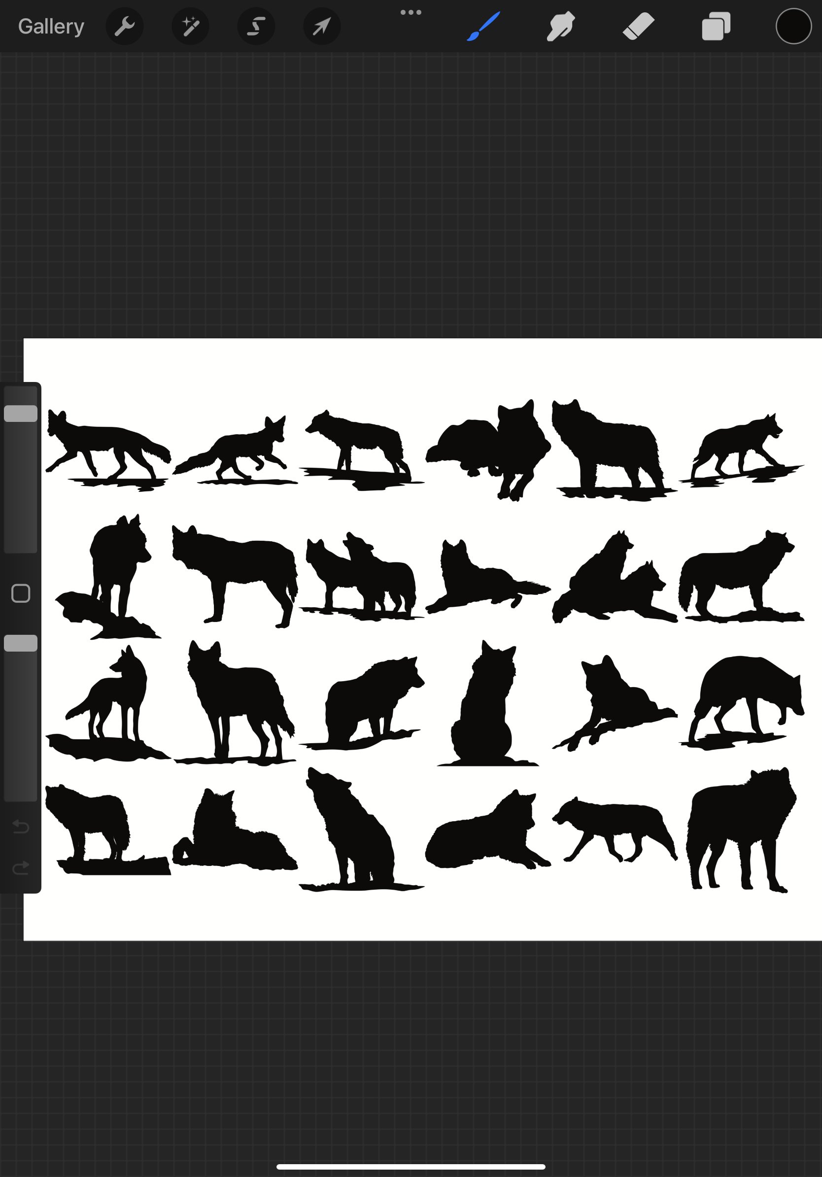 Wolf Silhouette Procreate Brush Stamps, 24 Wolf Silhouettes