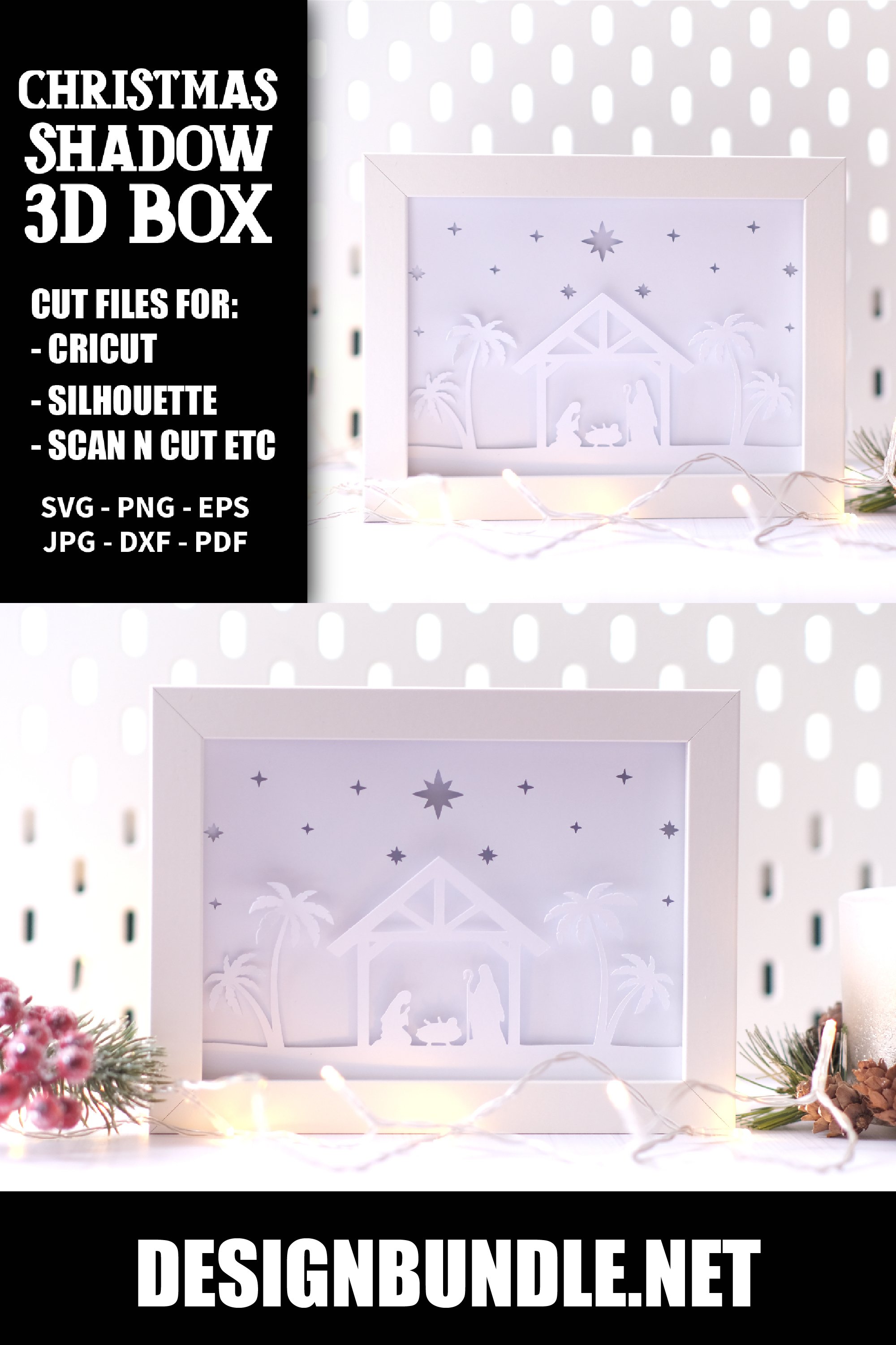 Nativity Scene shadow box 5x7 template,Winter SVG, (1548394)