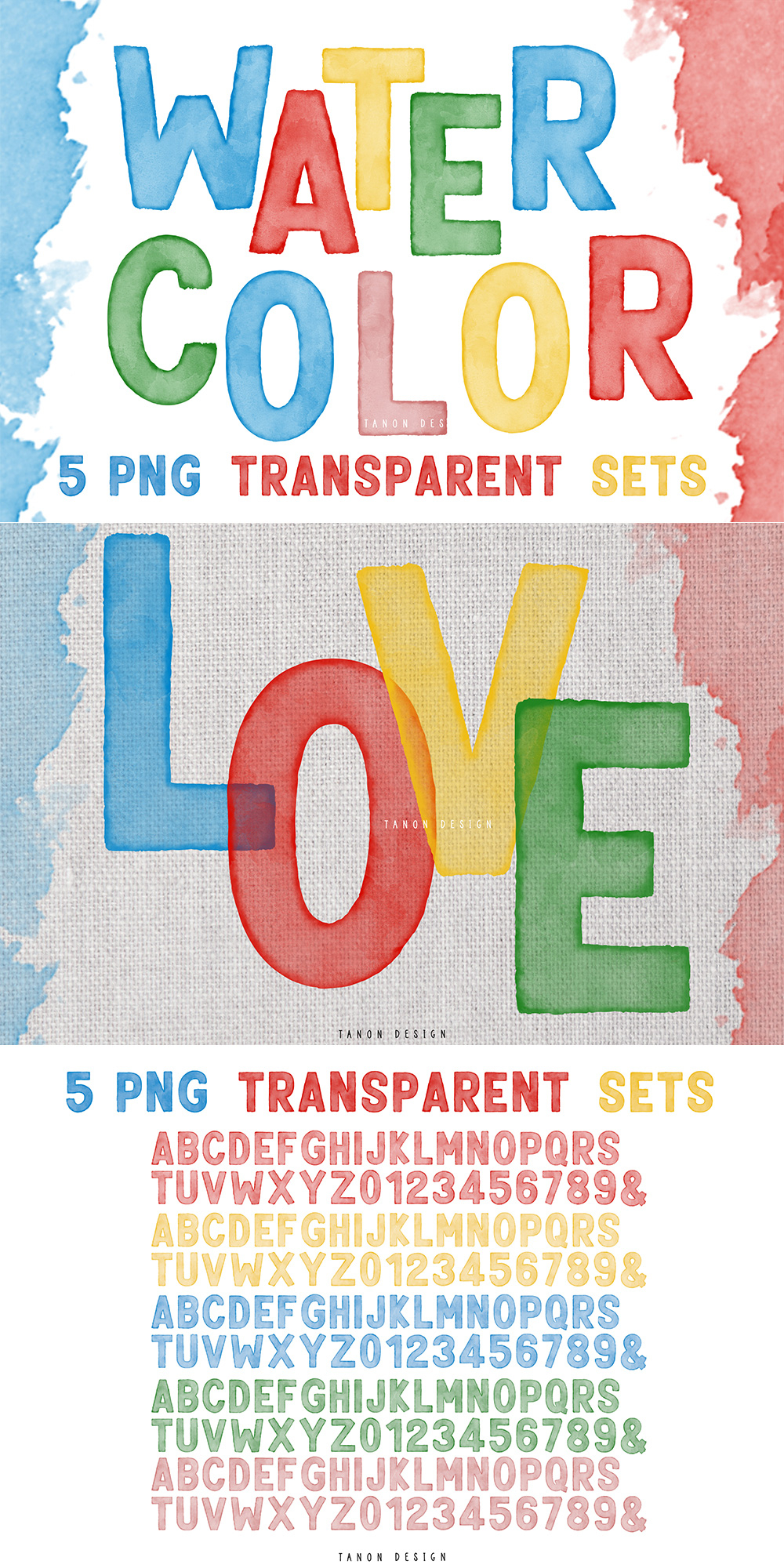 Watercolor Alphabet Clipart, 5 Watercolor PNG Transparent