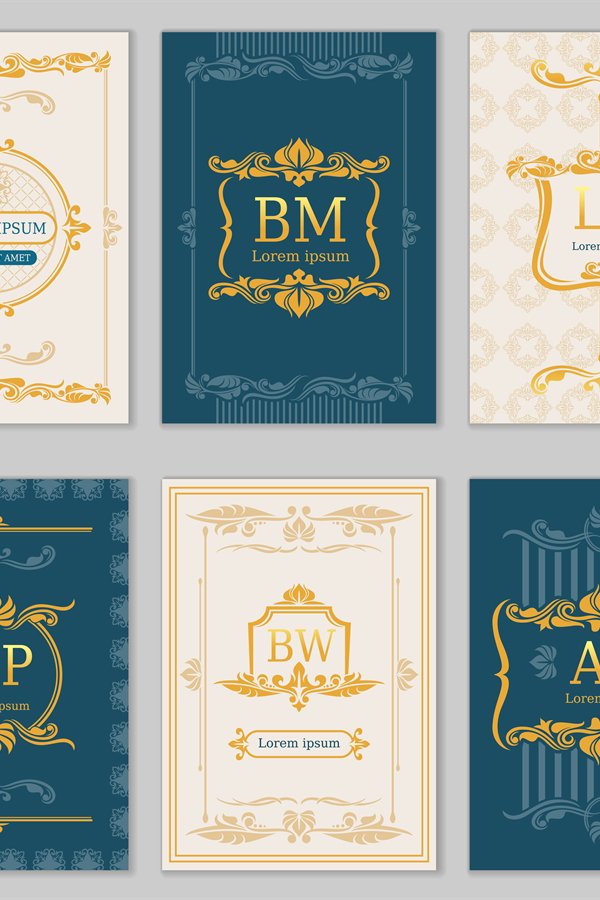 Royal wedding design. Vector card templates with ornamental