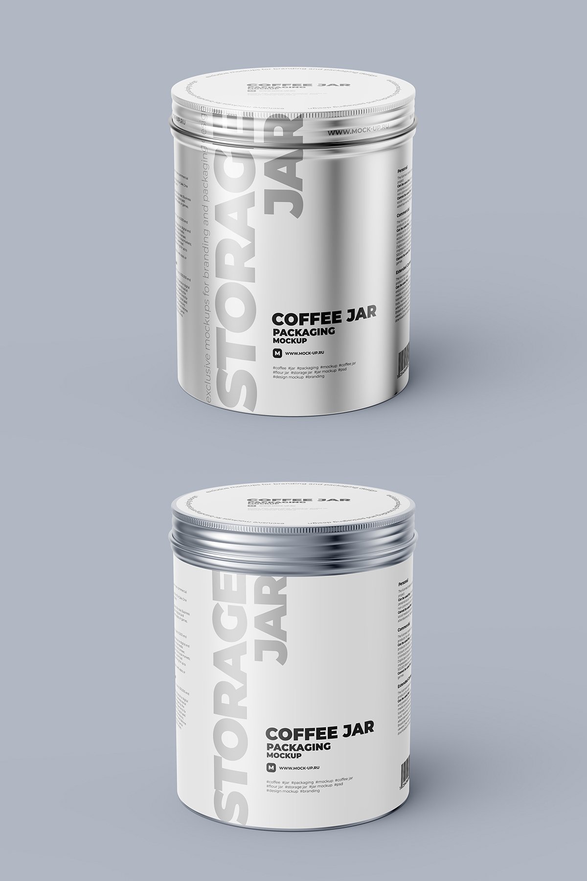 Metallic Storage Jar. Angle view. 2 PSD