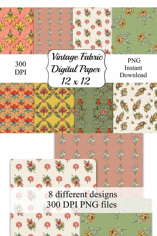 Vintage Floral Scrapbook Patterns, 12 x 12 Digital Paper