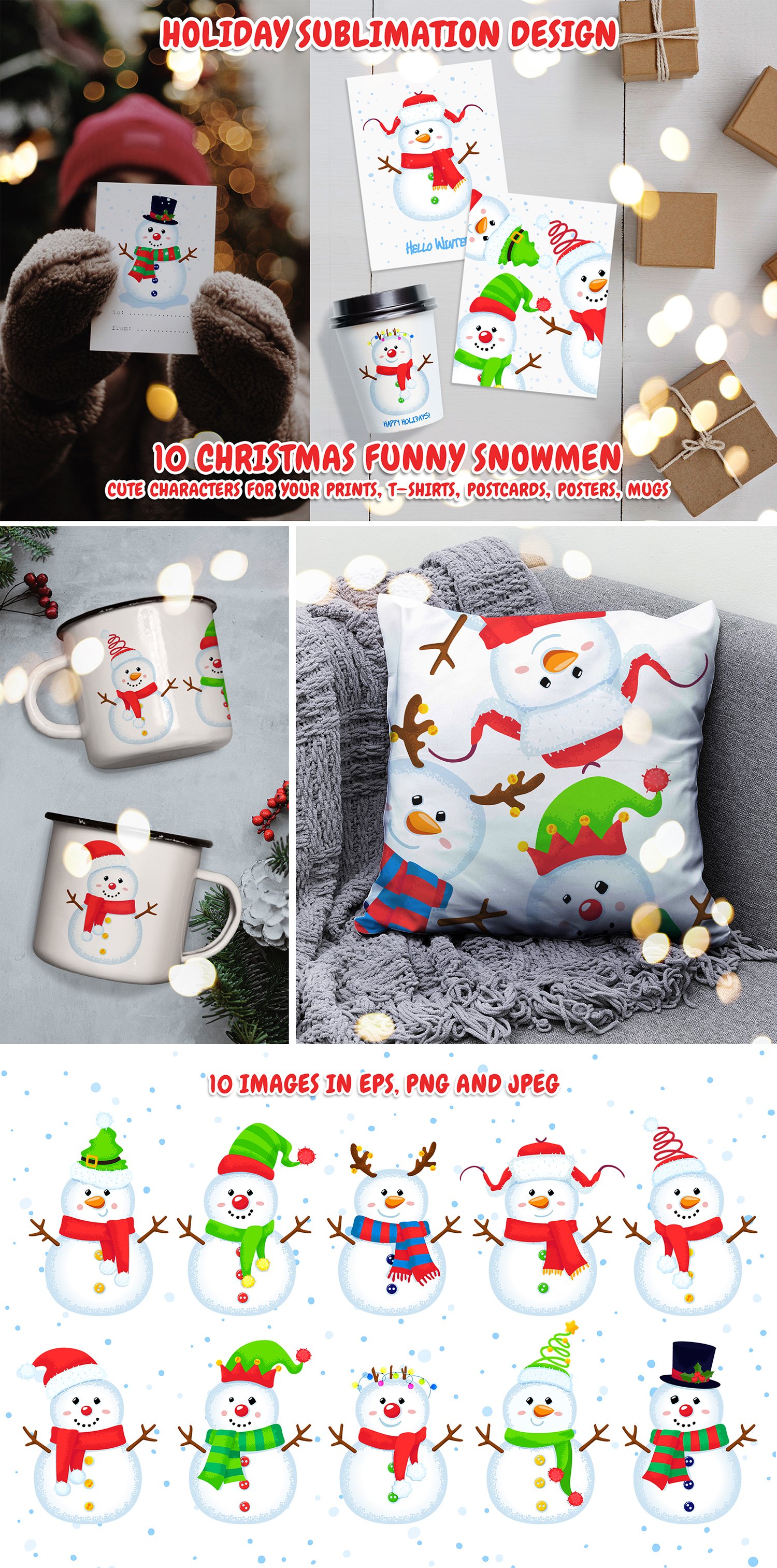 10 Christmas Snowmen Sublimation Design. Bonus (2274661)