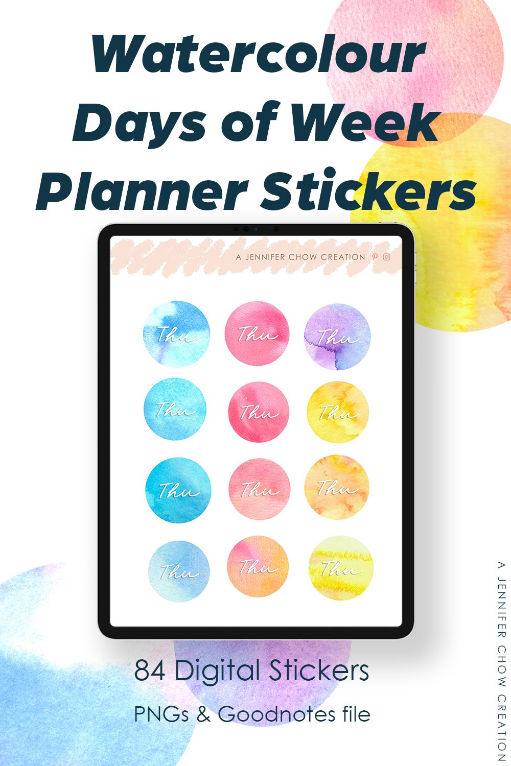 Watercolour Days of Week Planner Stickers