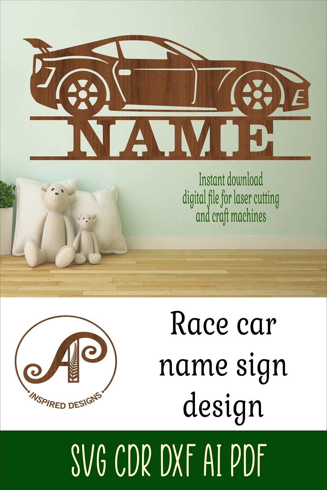 Race car name sign svg laser cut template