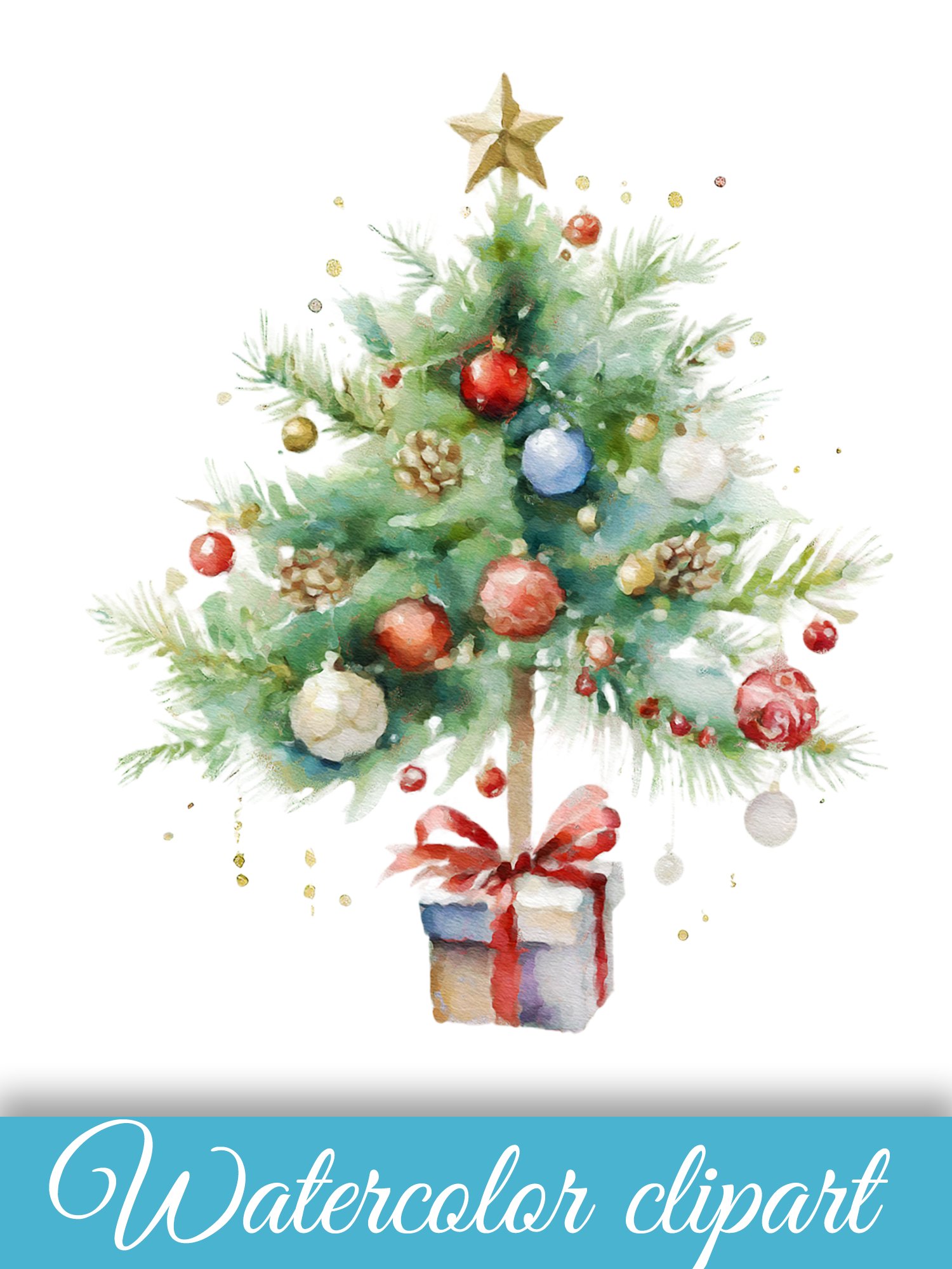 Christmas Tree Sublimation Watercolor Clipart / (3020256)