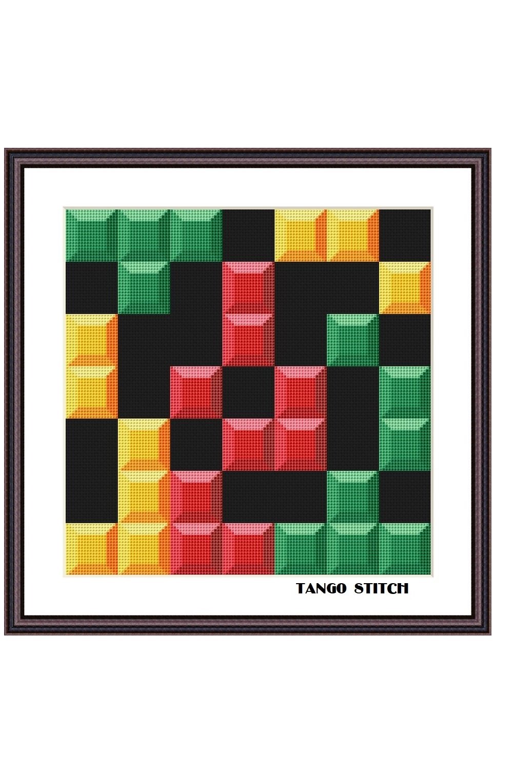Block puzzle cross stitch hand embroidery pattern