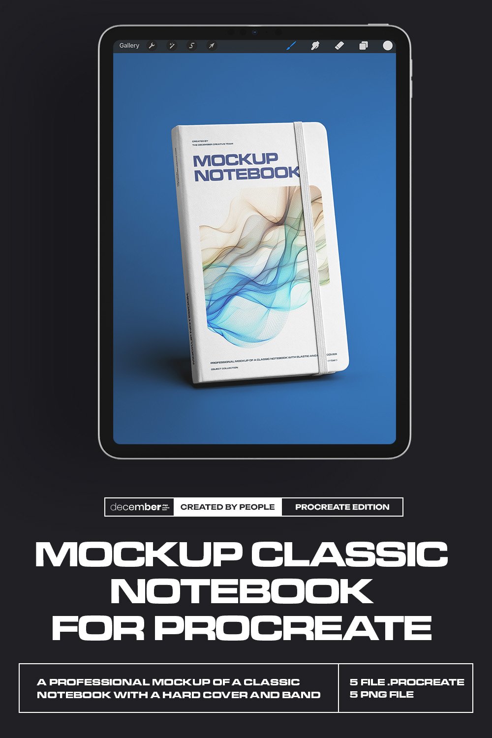 5 Mockups of Notebook with Band and Hard Cover for Procreate