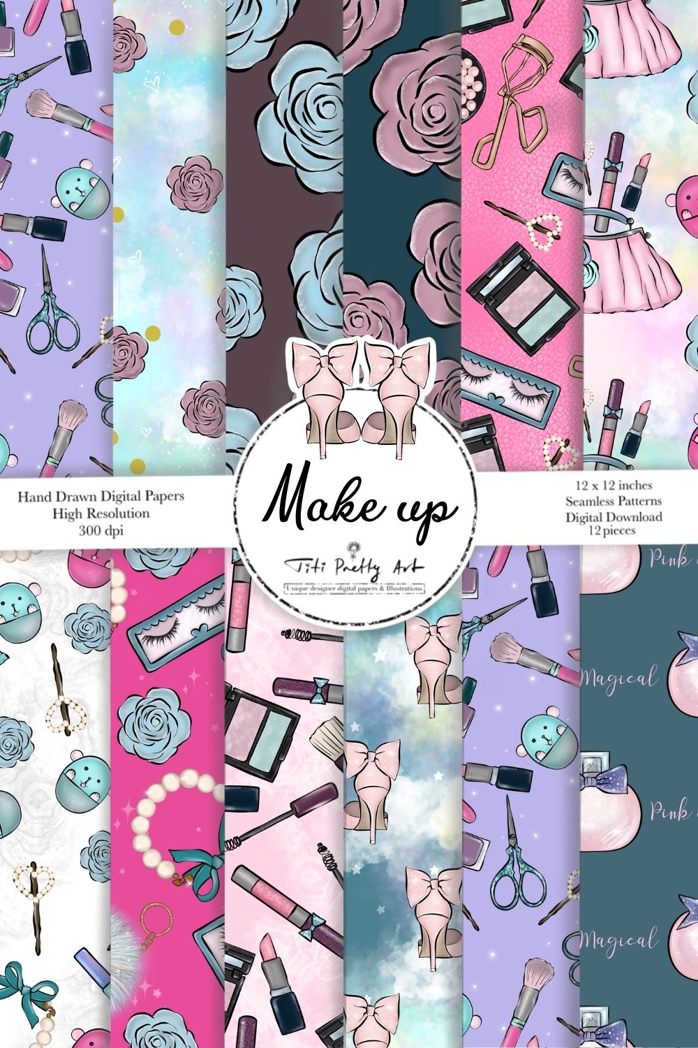 Makeup digital paper bundle png and fashion illustrations