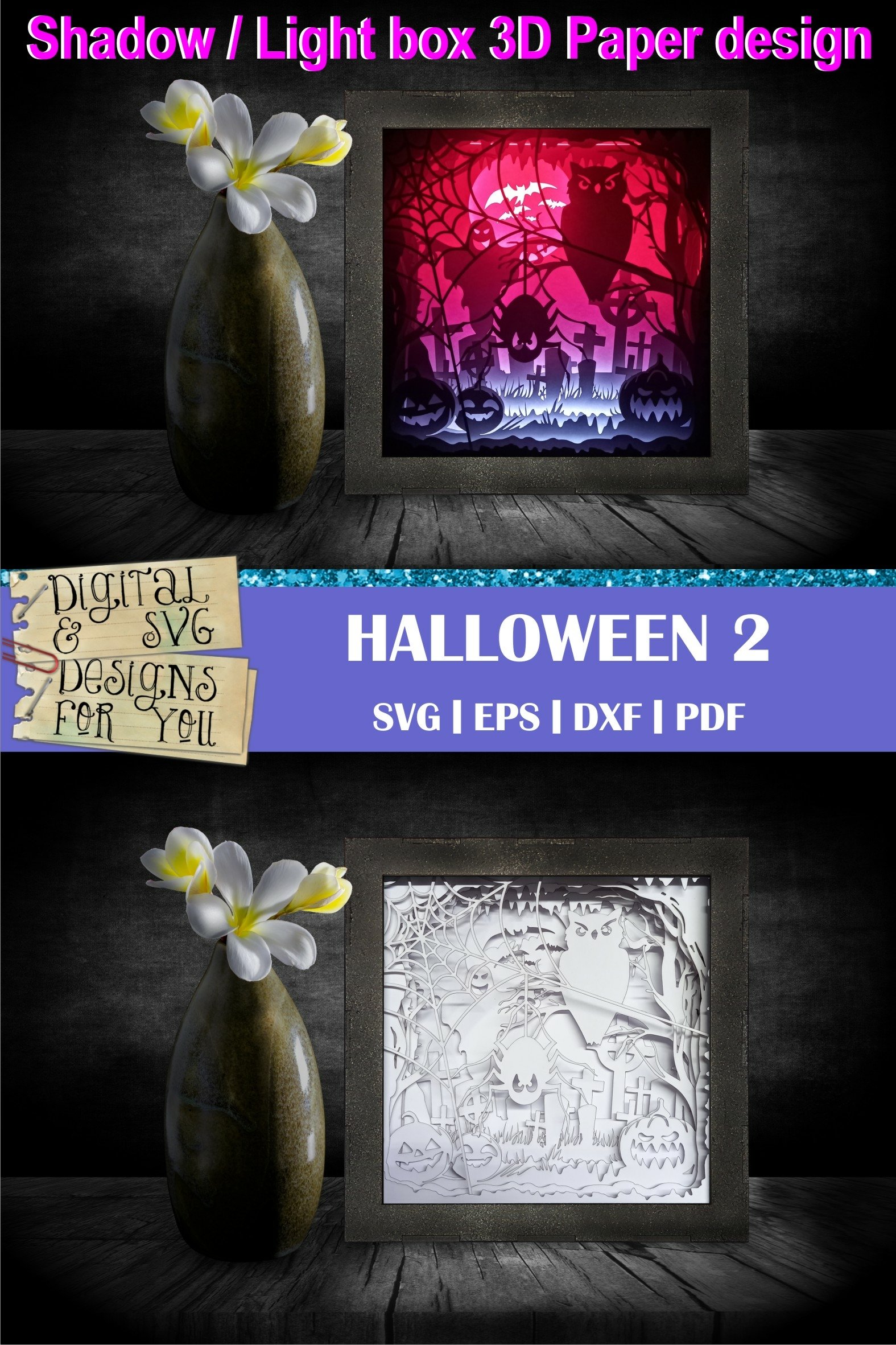 Halloween 2 - 3D Light box | 3d Shadow box | Spooky owl svg