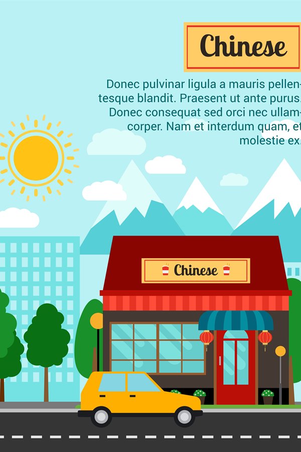 Chinese banner with shop building
