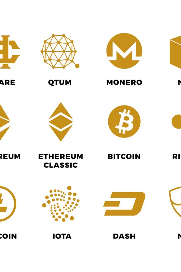 Popular cryptocurrency bitcoin blockchain vector symbols