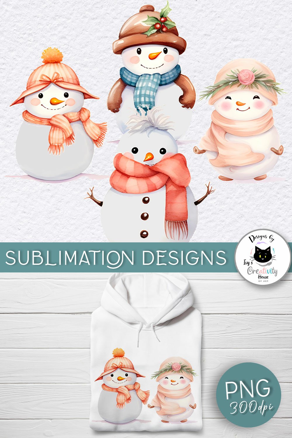 Cute Watercolor Winter Clipart | Kawaii Snowman PNG Designs