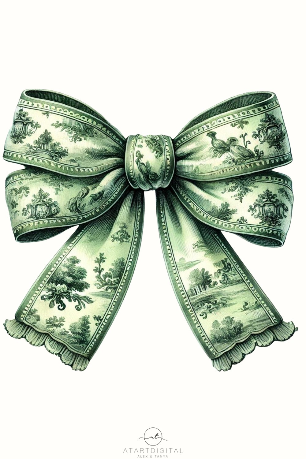 Green Coquette Bow PNG | Grandmillennial Watercolor & Toile
