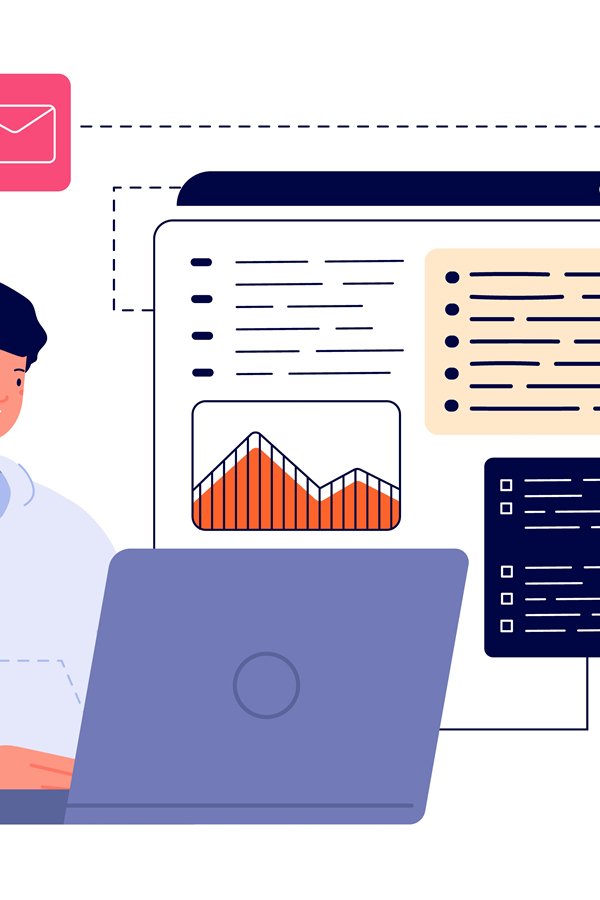 Programmer at work. Design with computer, overworked develop