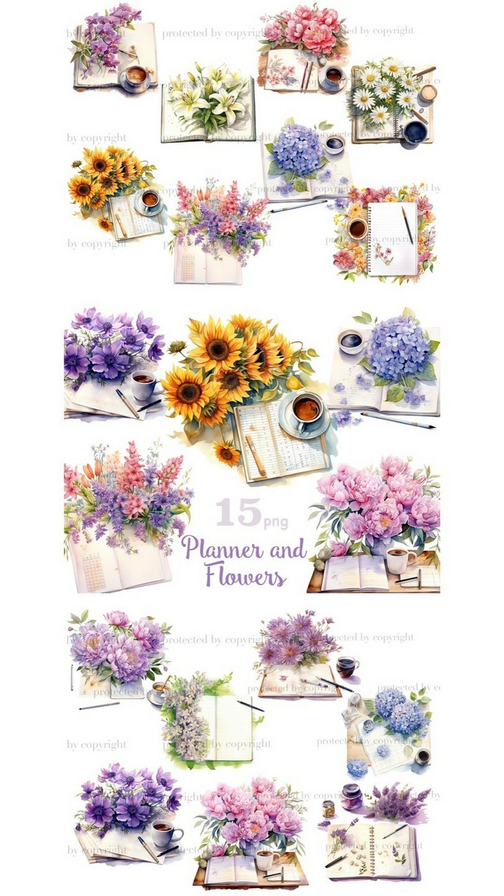 Planner And Flowers Clipart | Spring Planner Bundle