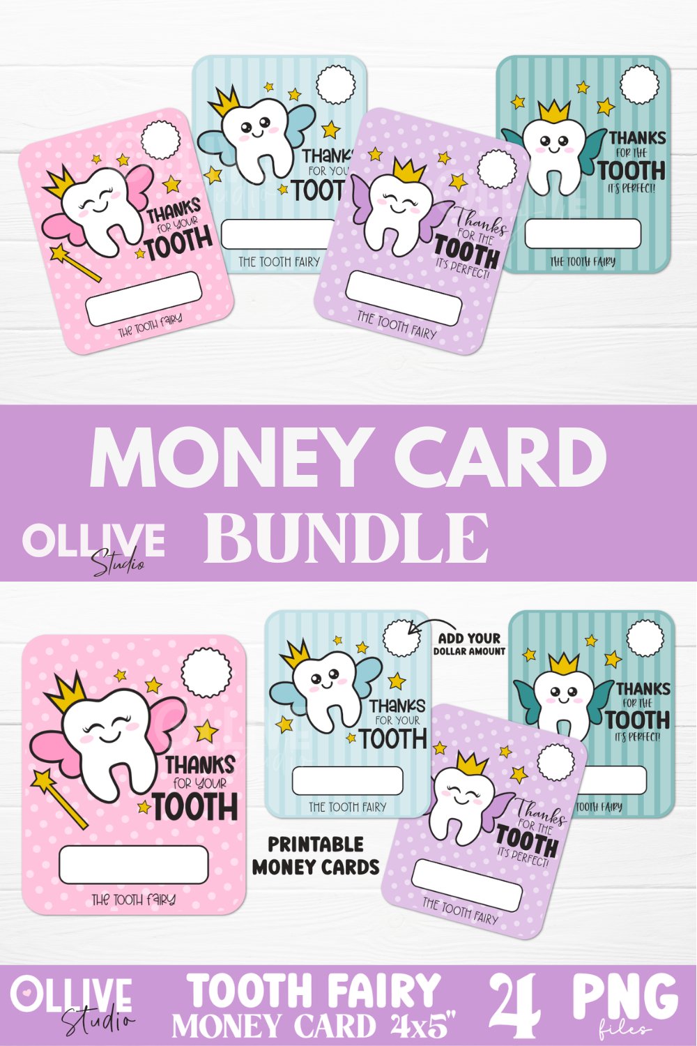 Tooth Fairy Money Card PNG Bundle | Printable Money Card PNG