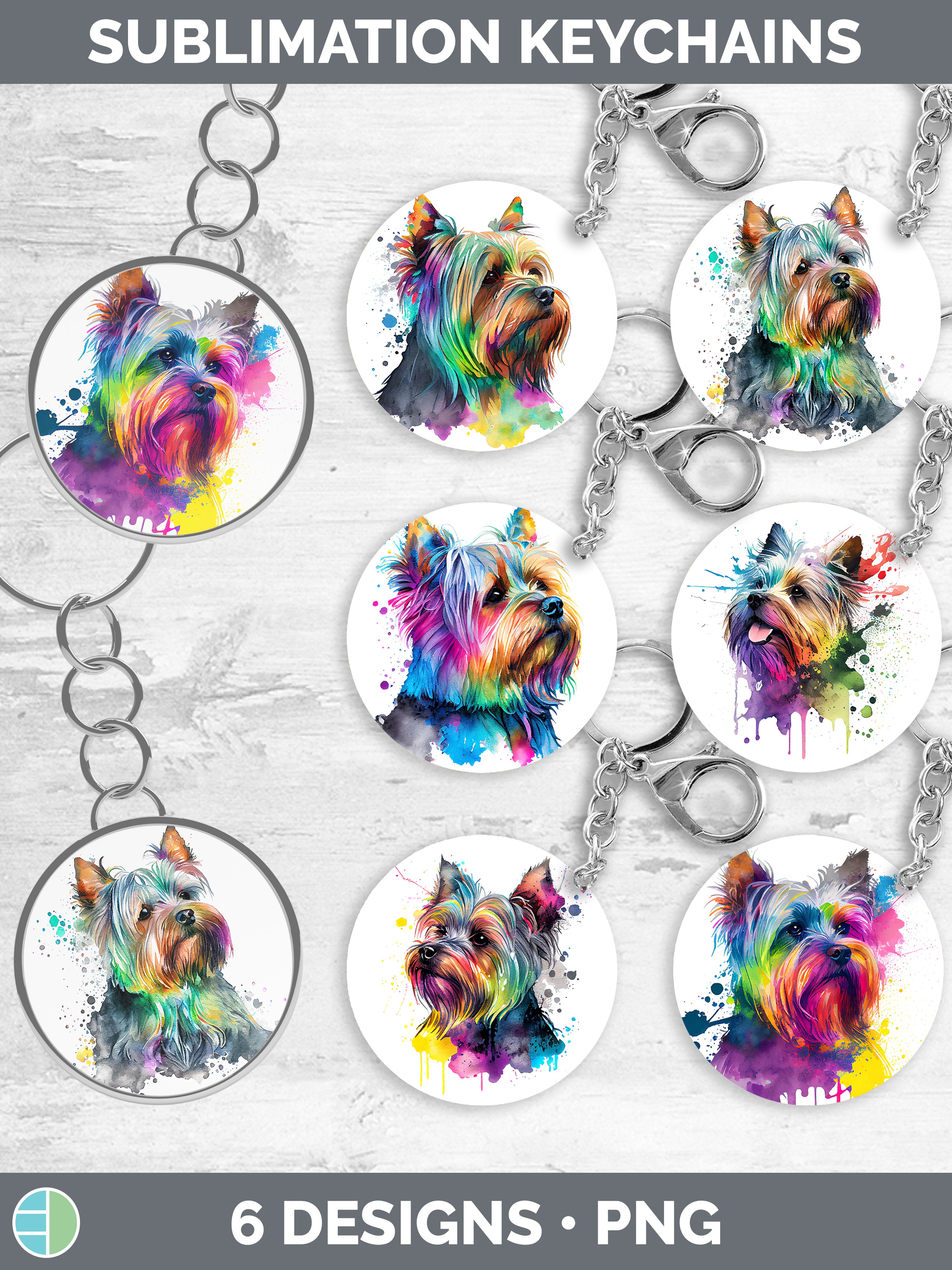Rainbow Yorkshire Terrier Dog Keychain | Sublimation Keyring