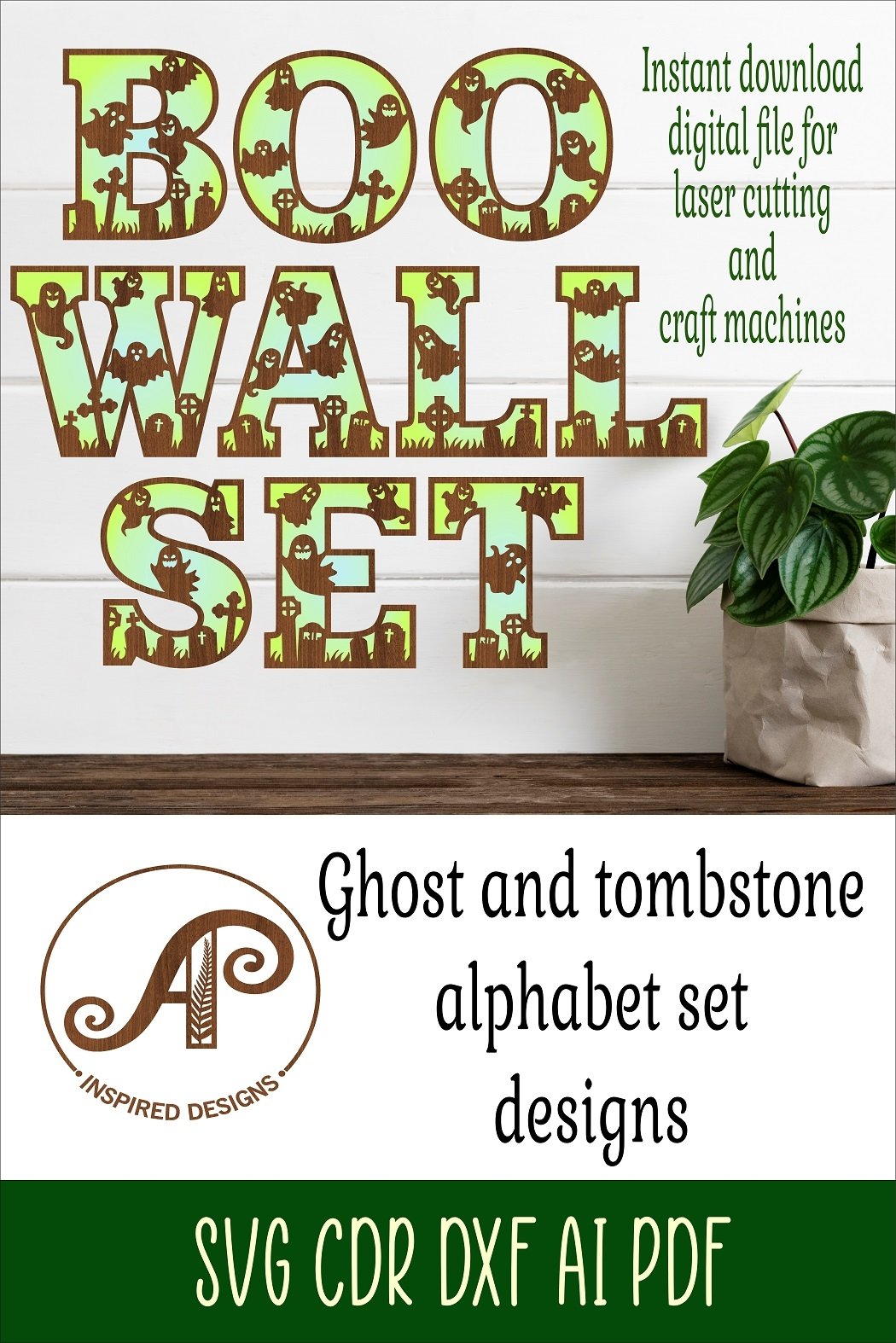 Ghost Halloween alphabet letter set. 35 layered letter
