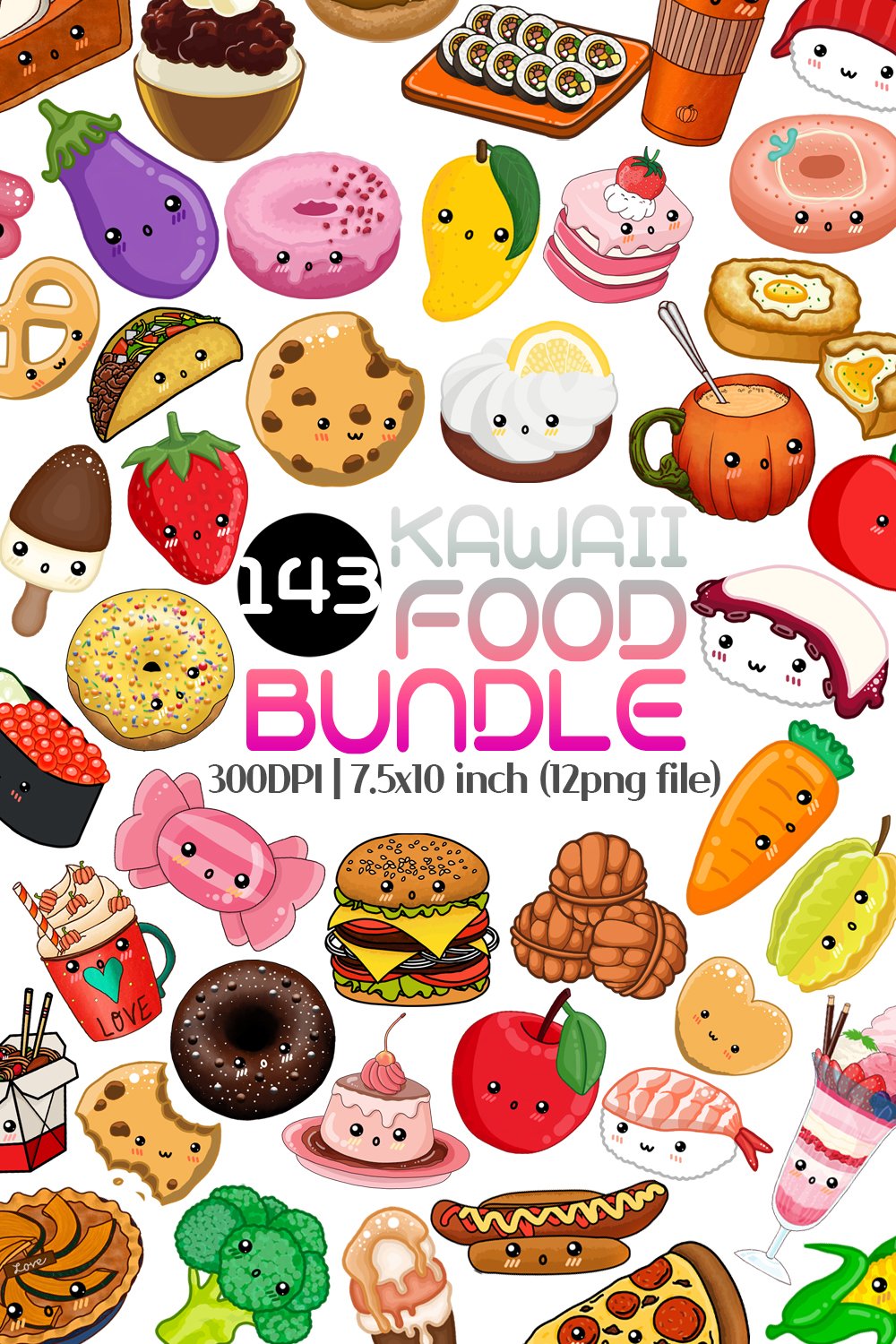 Kawaii Food Png Bundle | Cute Food Clip Art | Dessert