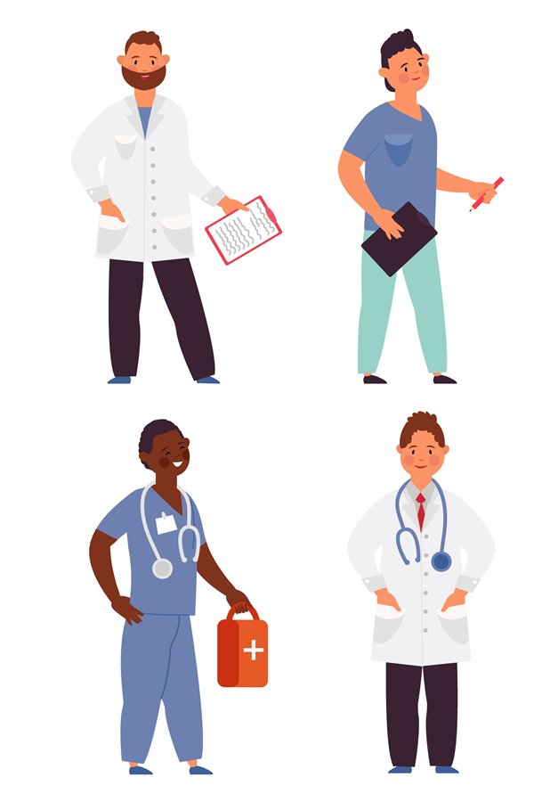 Hospital team. Medical men, doctor nurse group. Healthcare w